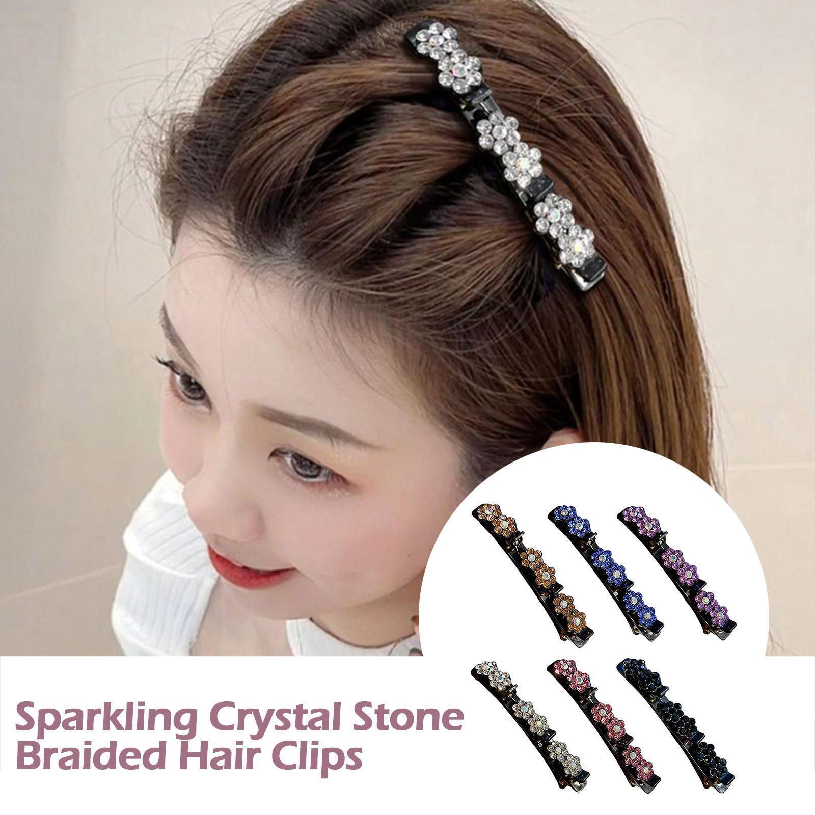 Sparkling Crystal Stone Braided Hair Clips Double-Bangs Braided Clip ...