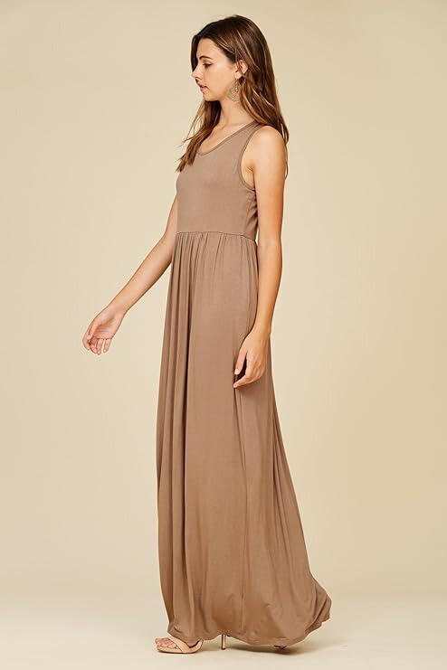 Annabelle Women's Casual Sleeveless Racerback Tank Top Maxi Dress Taupe ...