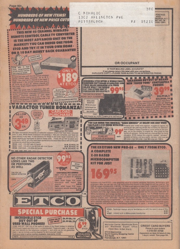 1981 ETCO Electronics Retailer Catalog Plattsburg NY Stereo Audio Radio ...