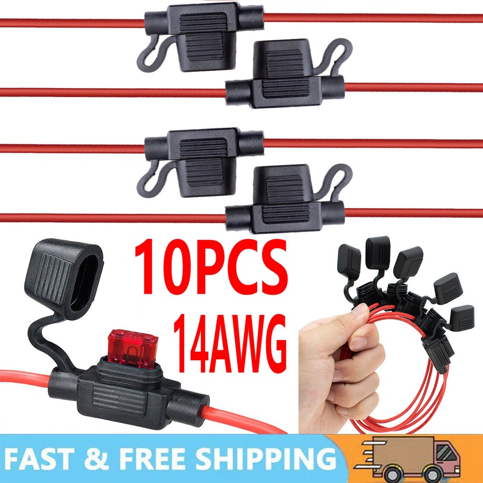 10 pack 14 gauge ATC loop fuse holder in-line AWG wire copper 12V power ...