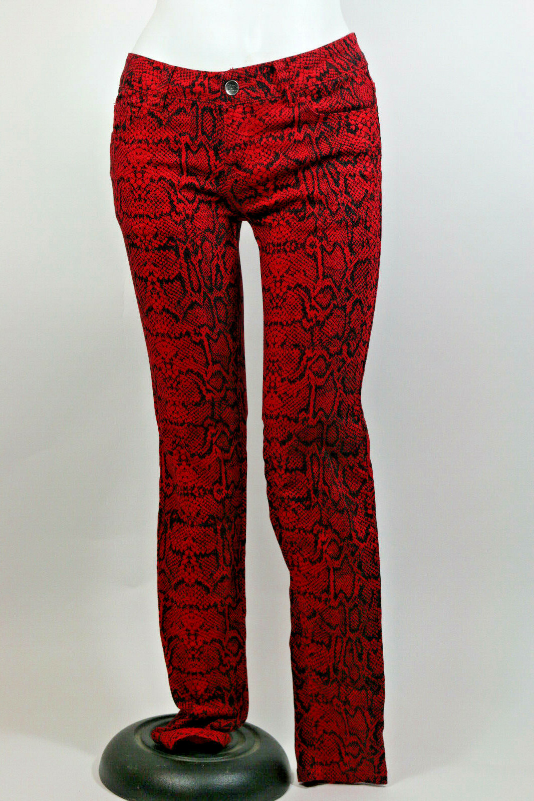 Size 1 Red Black Snake Print Jeans Low Rise Slim Straight Leg Klique B ...