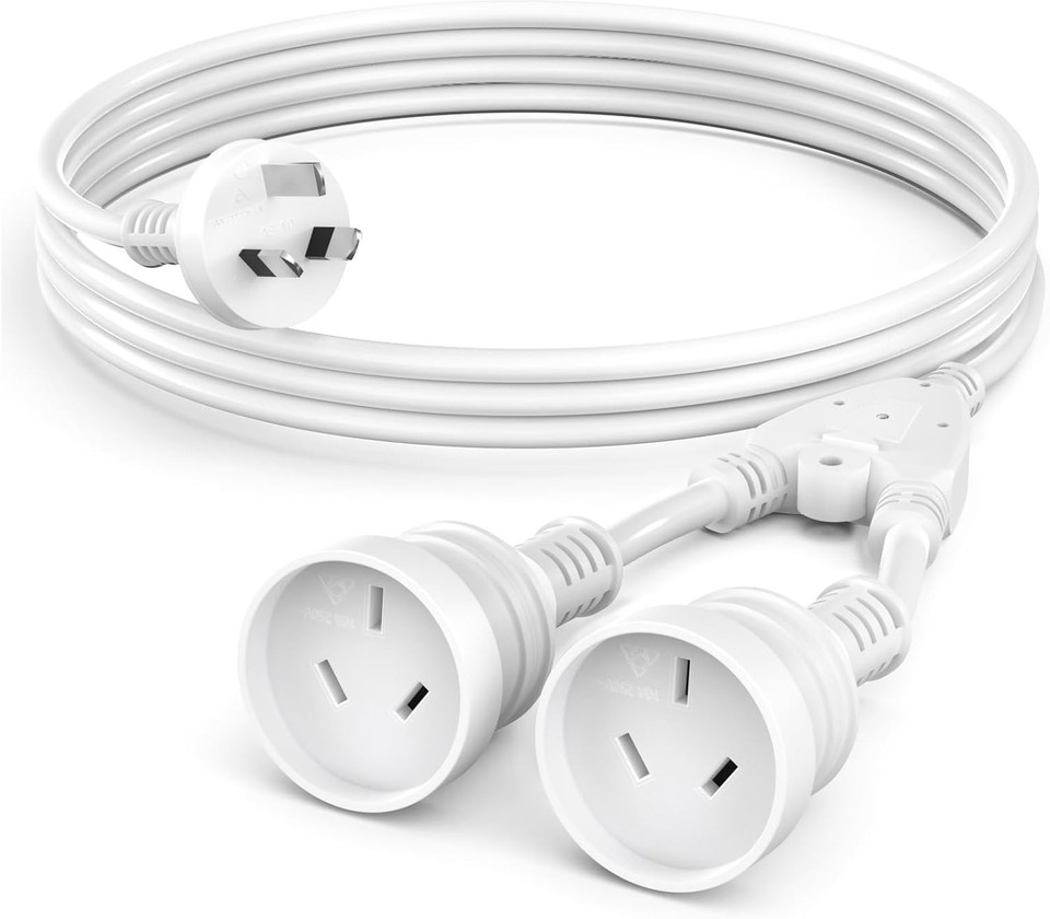Elegant 1M White Power Extension Cord with 3-Pin Double Outlet for ...