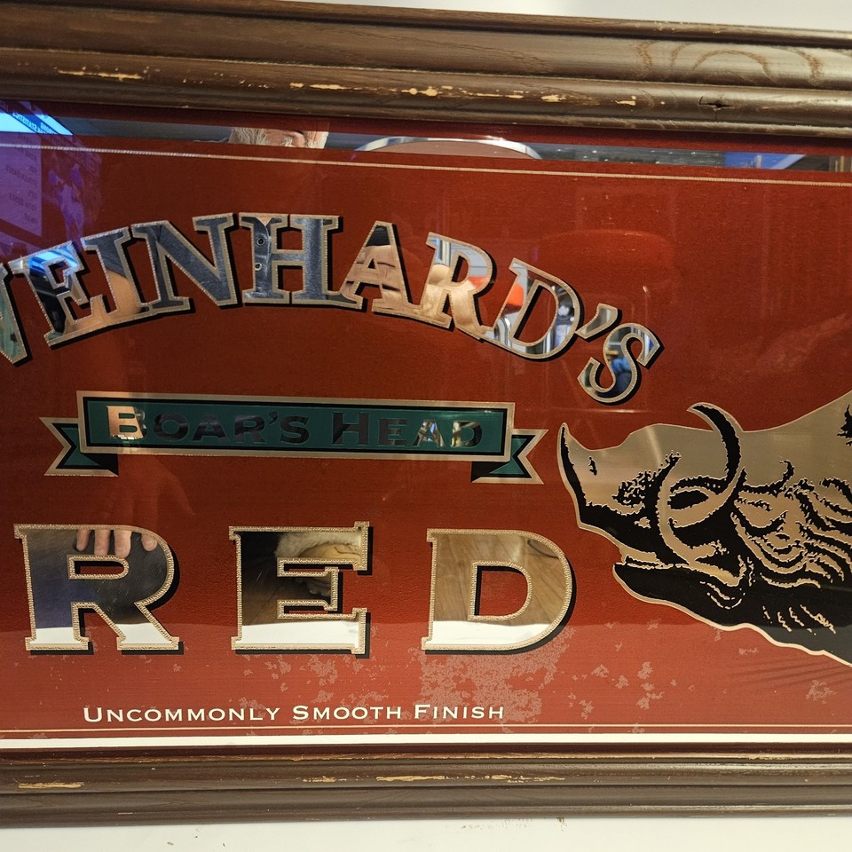 Vintage Weinhard’s Blue Boar Red Lager Beer Mirror Sign Handing Man ...