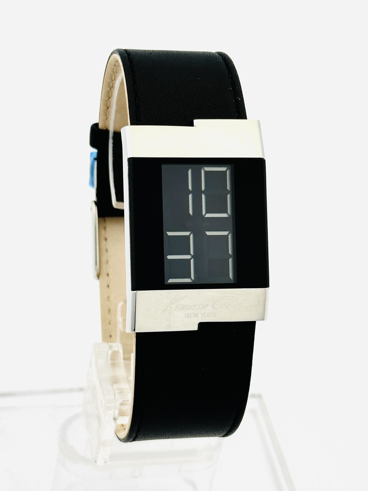 Kenneth Cole KC1296 Men’s Digital Slim Black Leather Strap Stainless ...