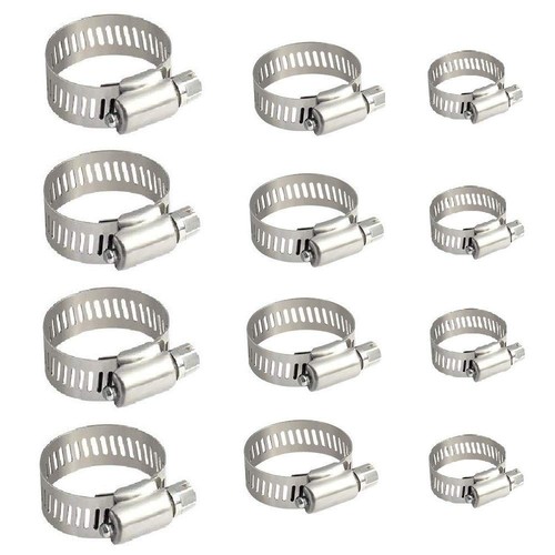 12pcs Set Adjustable Hose Clips Pipe Clamps Kits Rust Free (Full Size ...