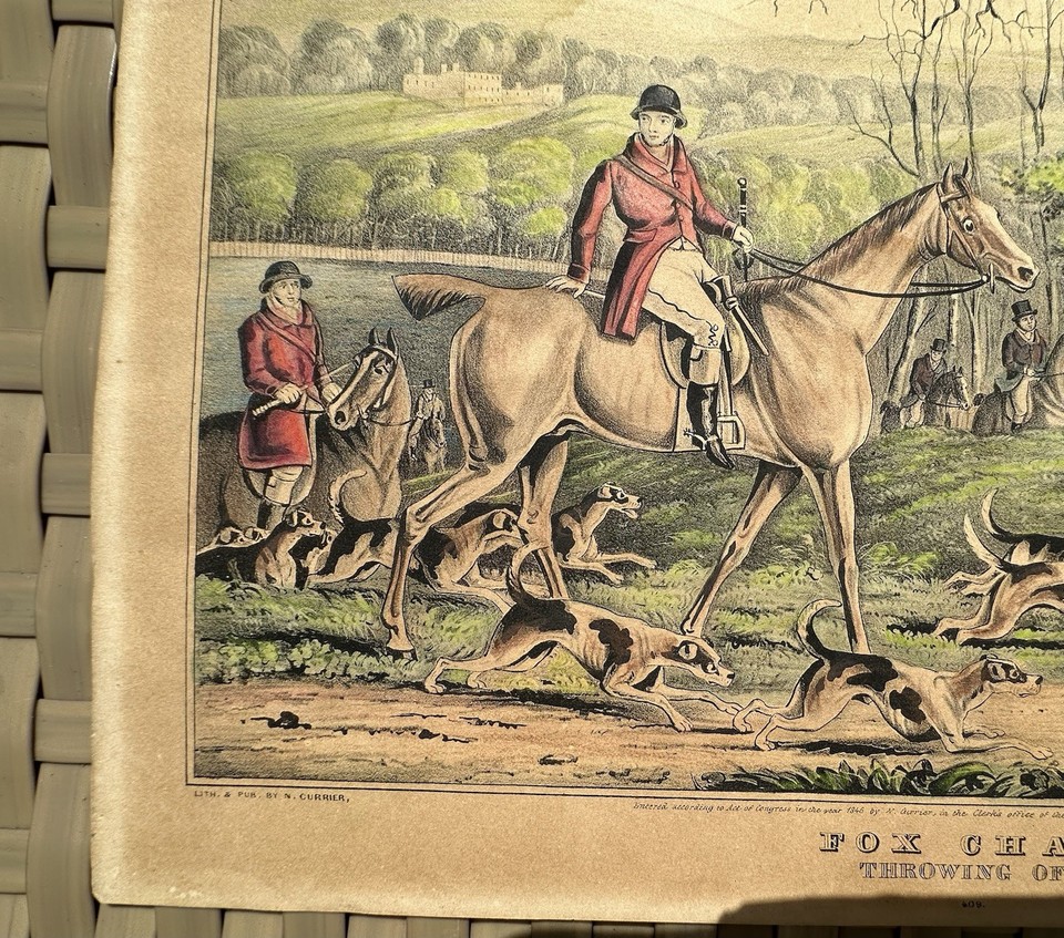 N. Currier: FOX CHASE - Hand Colored Lithograph Circa 1846 | eBay