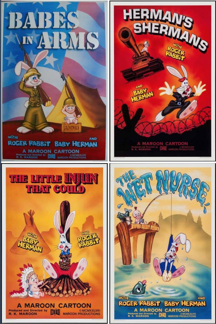 Who Framed Roger Rabbit One Sheet Movie Posters X4 Maroon Cartoon 1988