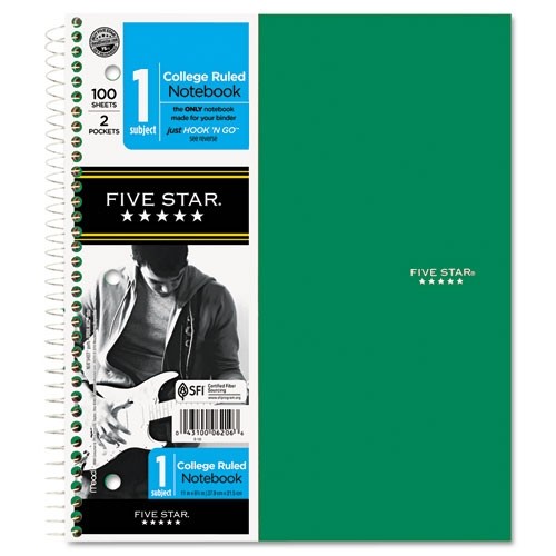 Five Star Wirebound Notebook College Rule 11 X 8 1/2 100 Sheets Green ...