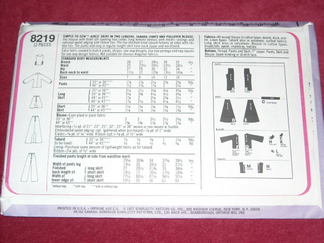 💐1977 UNCIRCULATED SIMPLICITY #8219-GIRLS SIMPLE TO SEW WARDROBE ...