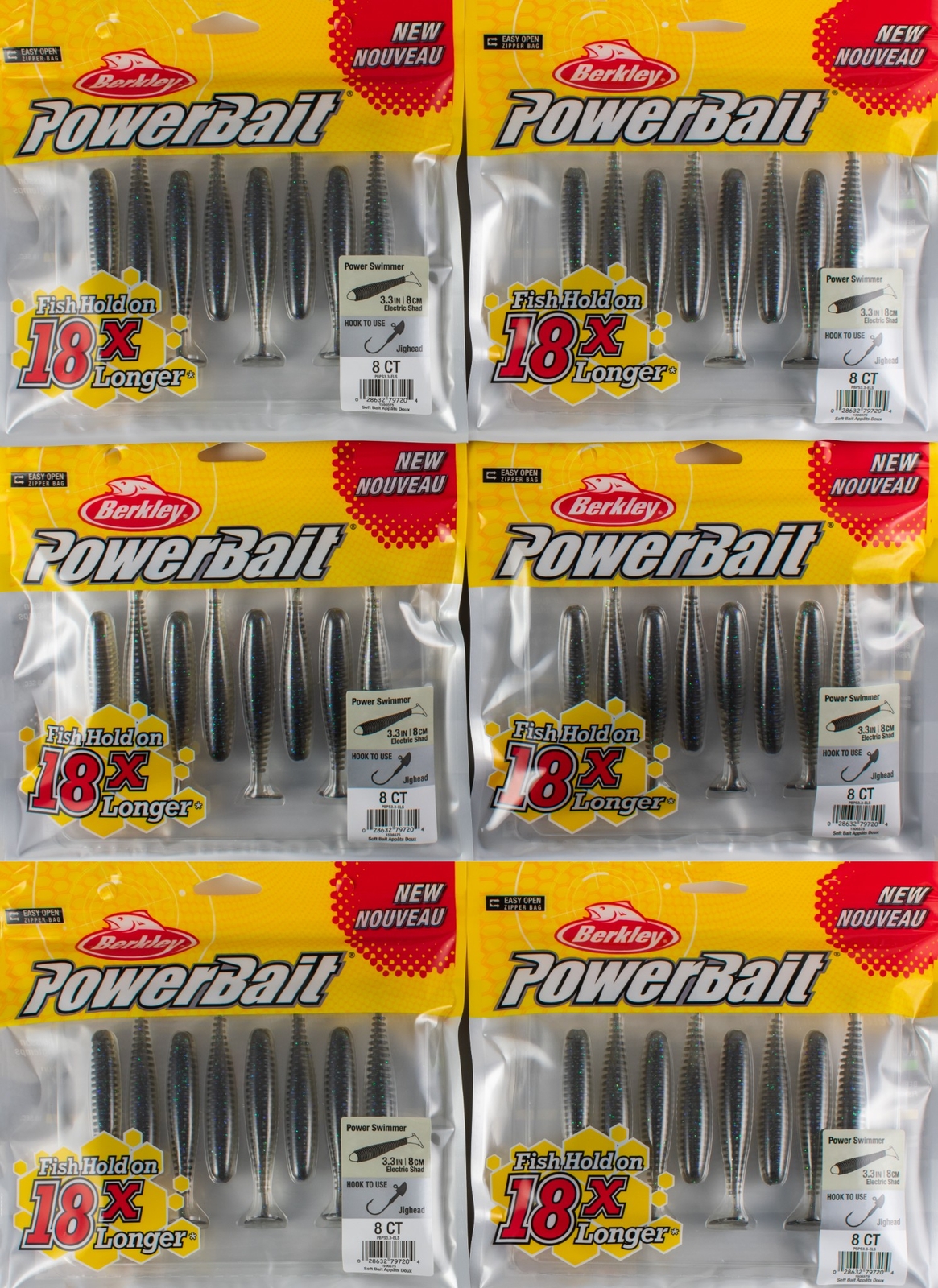 (LOT OF 6) BERKLEY POWERBAIT POWER SWIMMER 3.3" PBPS3.3-ELS ELECTRIC ...