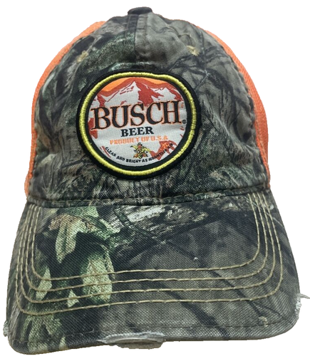 Busch Beer Camo Mountain Air Distressed Blaze Orange Mesh Snapback ...