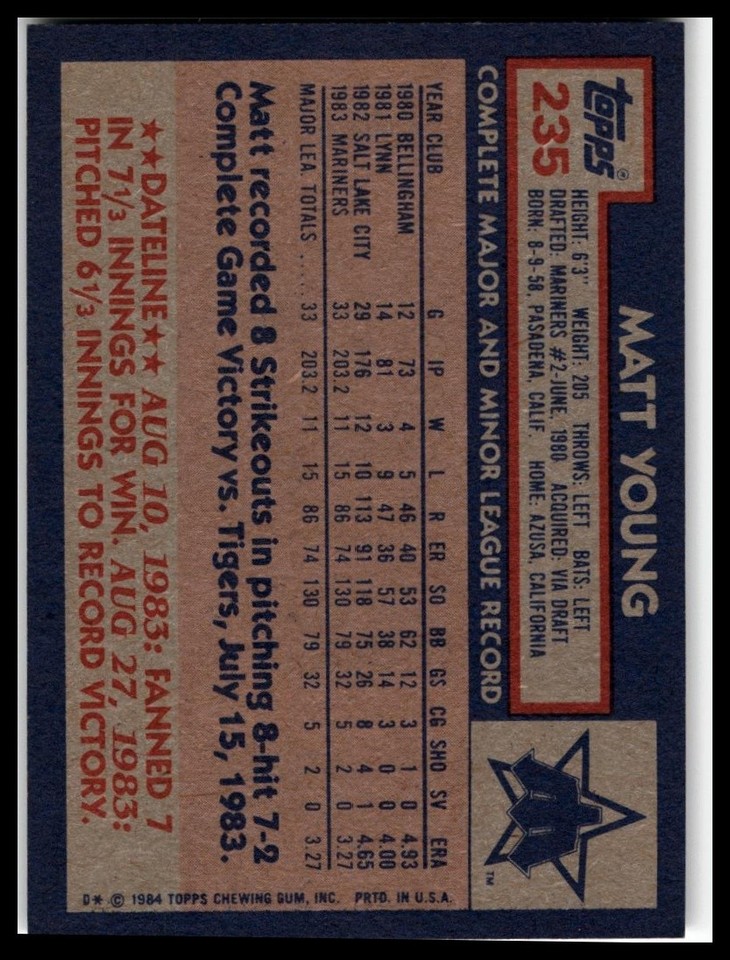 1984 Topps #235 Matt Young | eBay