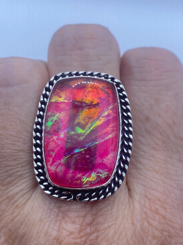 Vintage Aqua Pink Butterfly Wing Art Glass Ring | eBay