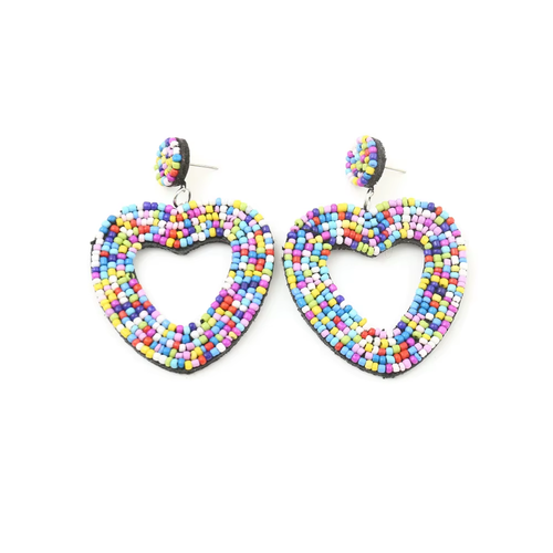 Multicolour round Beads Hollow Circular Heart Drop Earrings Exaggerated ...