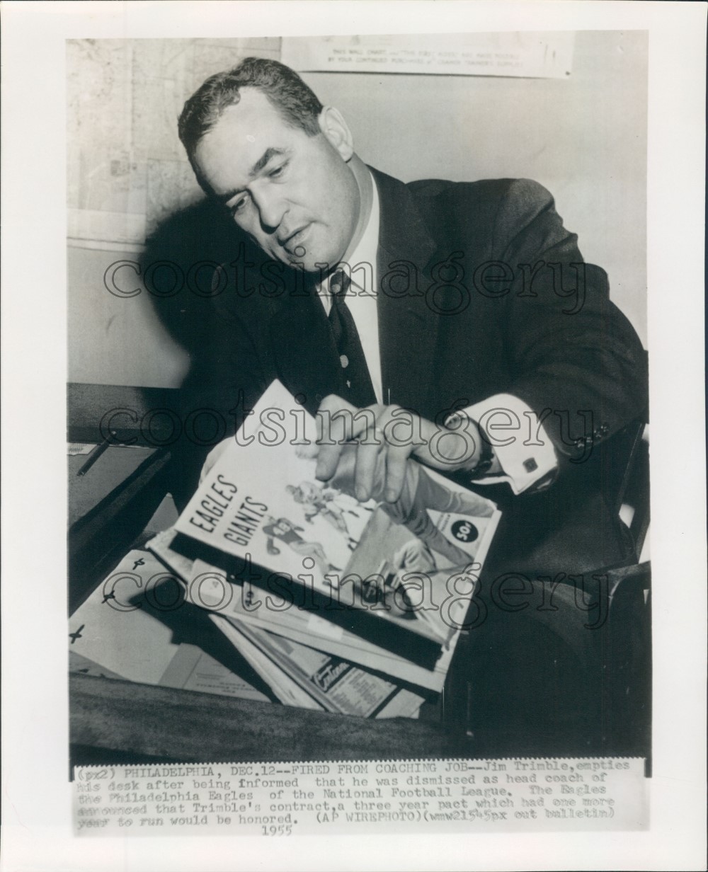 1955 NFL Philadelphia Eagles Coach Jim Trimble Empties Desk Press Photo ...