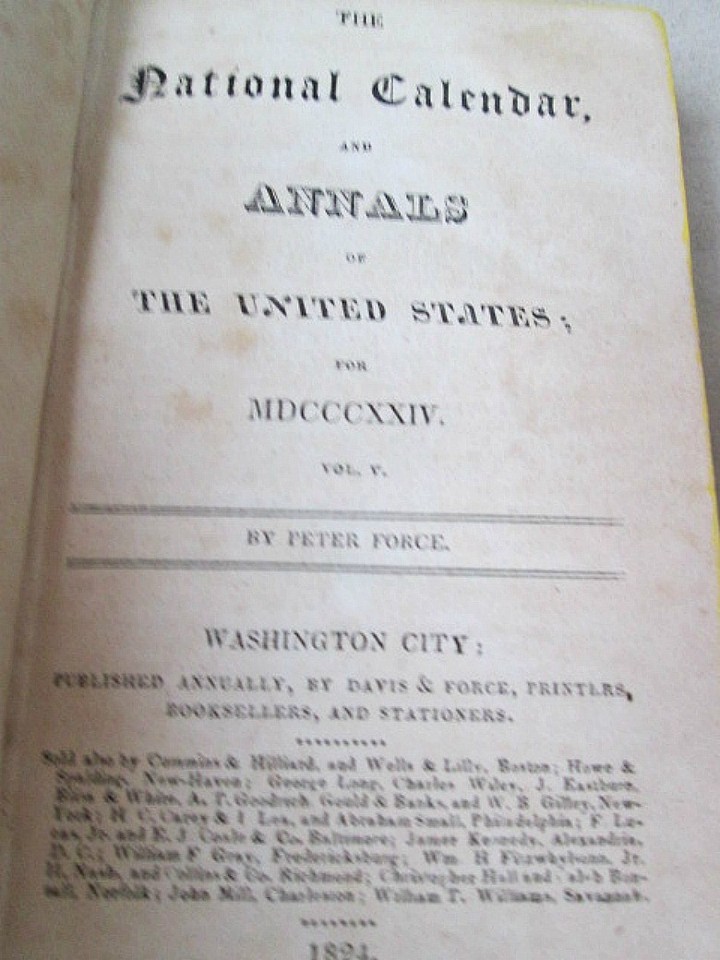 NATIONAL CALENDAR & ANNALS of UNITED STATES For 1824,Peter FORCE ...