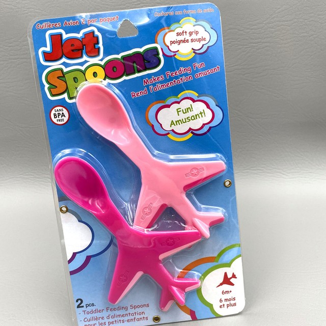 Baby Airplane Spoons Pink Set of 2 Jet Toddler Soft Grip Feeding Spoons ...