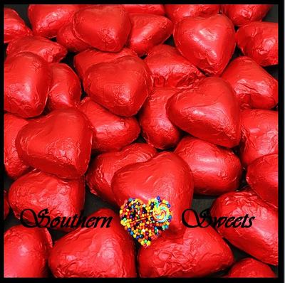 1KG RED FOILED HEARTS MILK CHOCOLATE FOIL HEART CHOC CANDY BUFFET RED ...