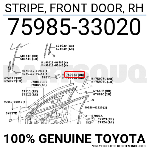 7598533020 Bande d'origine Toyota, porte avant, Rh 75985-33020 | eBay
