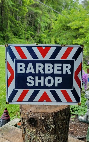 Barber Shop vintage style porcelain sign. Salon Shave Razor gas | eBay