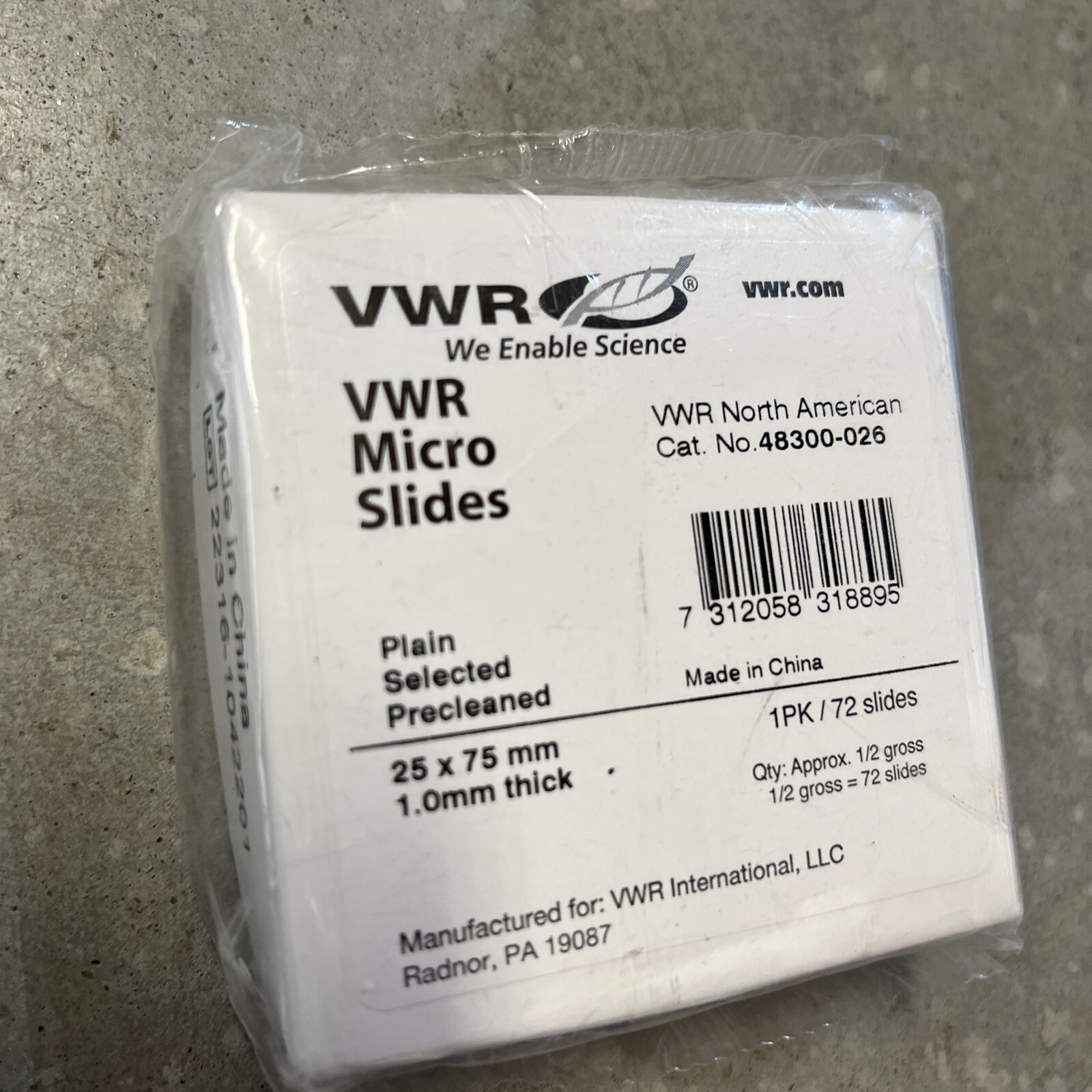 (72-Pk) VWR Microscope Slides 25mm x 75mm x 1mm 48300-026 for sale ...