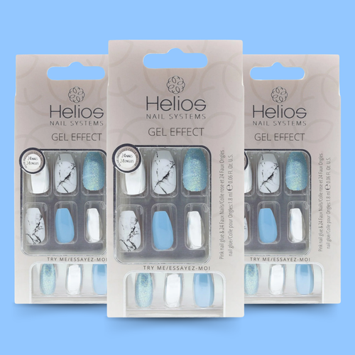 Helios Gel Effect Teal Marble Acrylic Nails, 24 Pcs – Long-Lasting (3 ...