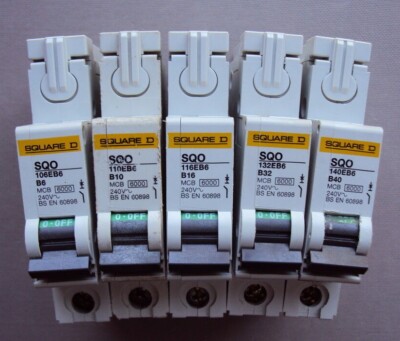 SQUARE D SQO EB6 RANGE MCB 6 10 16 20 32 40 AMP TYPE B BSEN 60898 ...