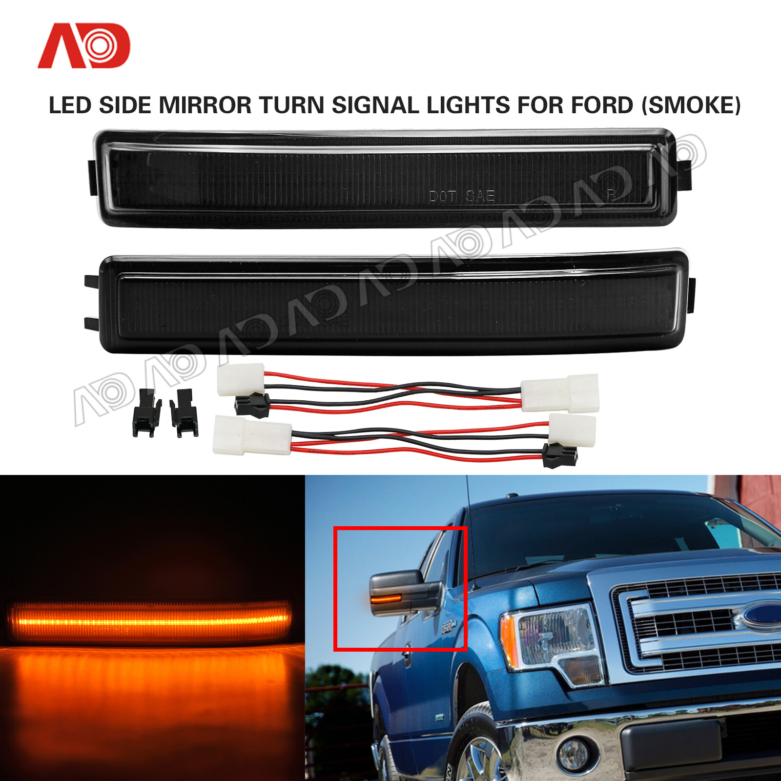 For 2009-2014 Ford F-150 LED Side Mirror Lights Turn Signal Lamp Smoked ...