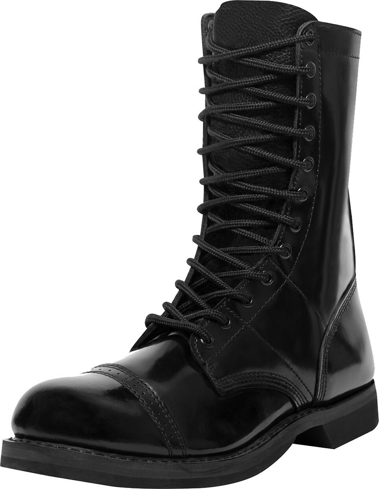Black Leather Jump Boots Tactical Army Paratrooper Lace Up High Impact ...
