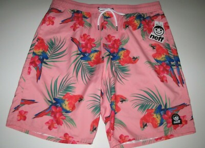 NEFF Men's XL Vollley Elastic Waist Pink Tropical Board Short Swim ...
