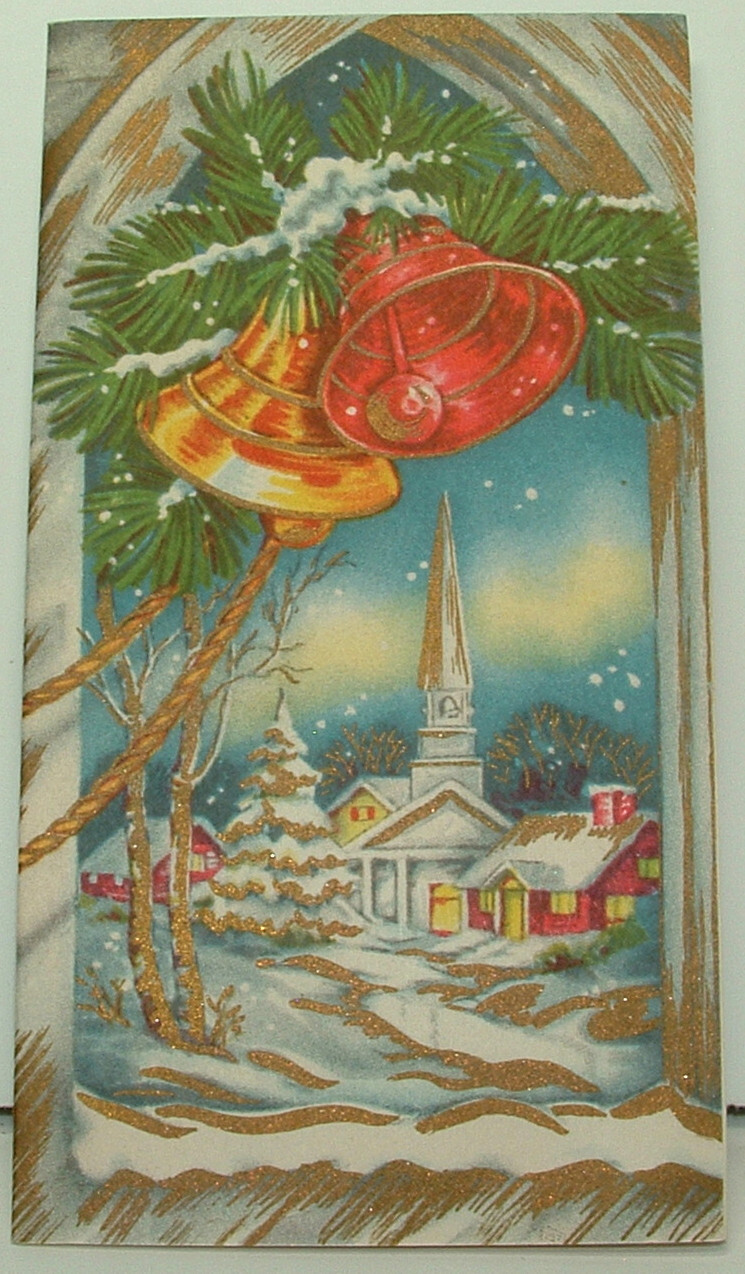 Gold Accents - Church Window, Bells - 1950's Vintage SANGAMON Christmas ...