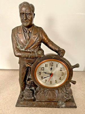 Roosevelt Metal Mantle Clock "FDR The Man of the Hour" base. Circa 1933 ...