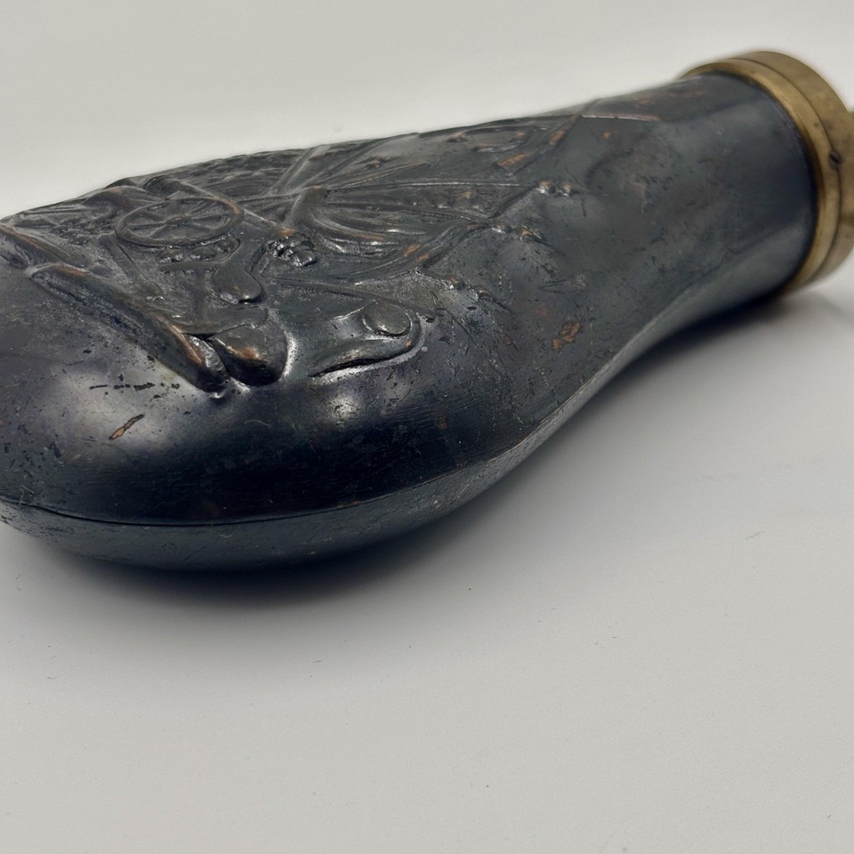 Vintage Copper Black Powder Flask Civil War Canon Flags Decoration Made ...