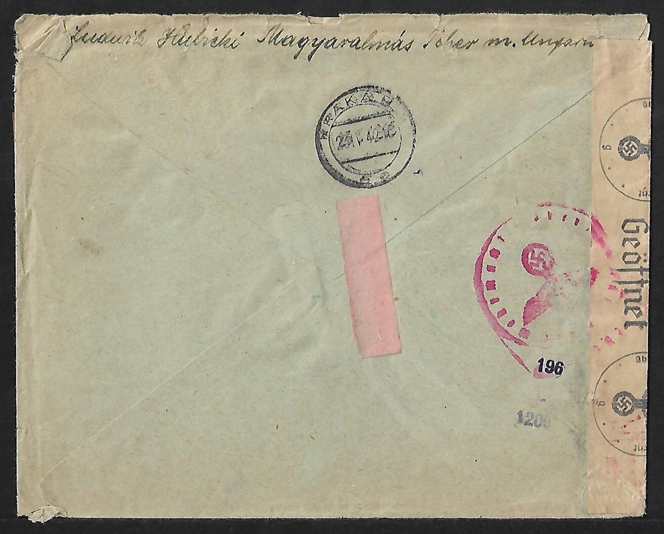 HUNGARY ISZKASZENTGYORGY TO POLAND EXPRESS REGISTERED CENSOR COVER 1942 ...
