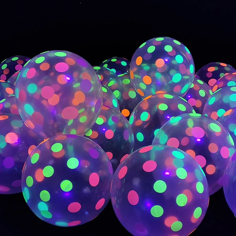 Polka Dot Radium Balloon 12" 10 Pcs Neon Effect Balloons Disco Night ...