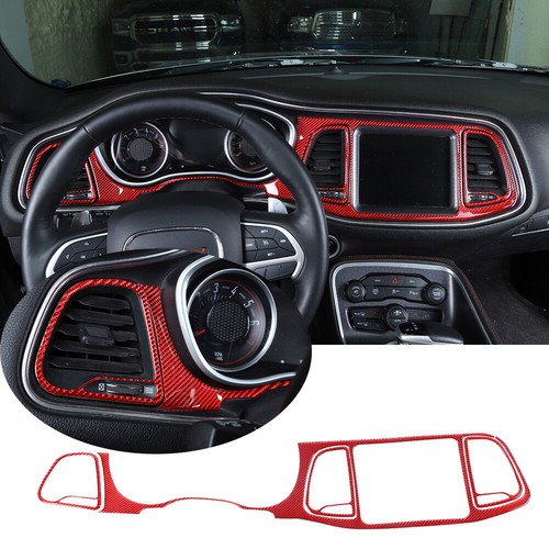 Red Carbon Fiber Center Console Dashboard Cover For Dodge Challenger ...