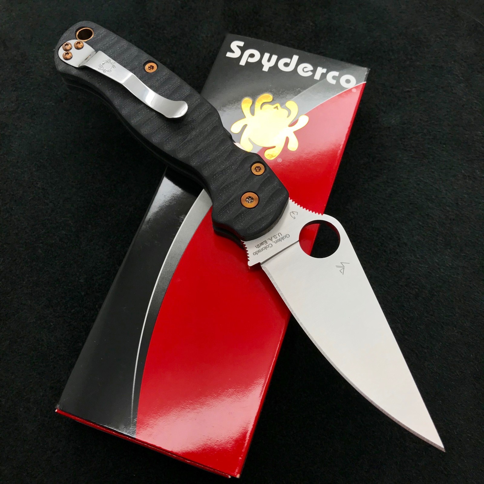 Spyderco Paramilitary 2 C81GPCMO2 Custom Black Anso Scales & bronze Ti ...