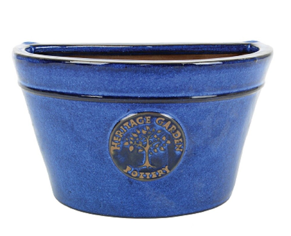 Heritage Blue Gloss Ceramic Trough or Wall Mounted Planter Garden Pot ...