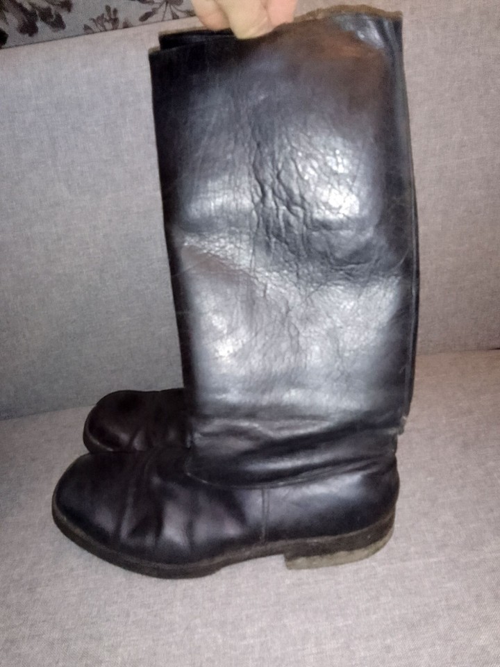 WW2 Original Red Army Long Marching Boots Black Leather Cymbals ...