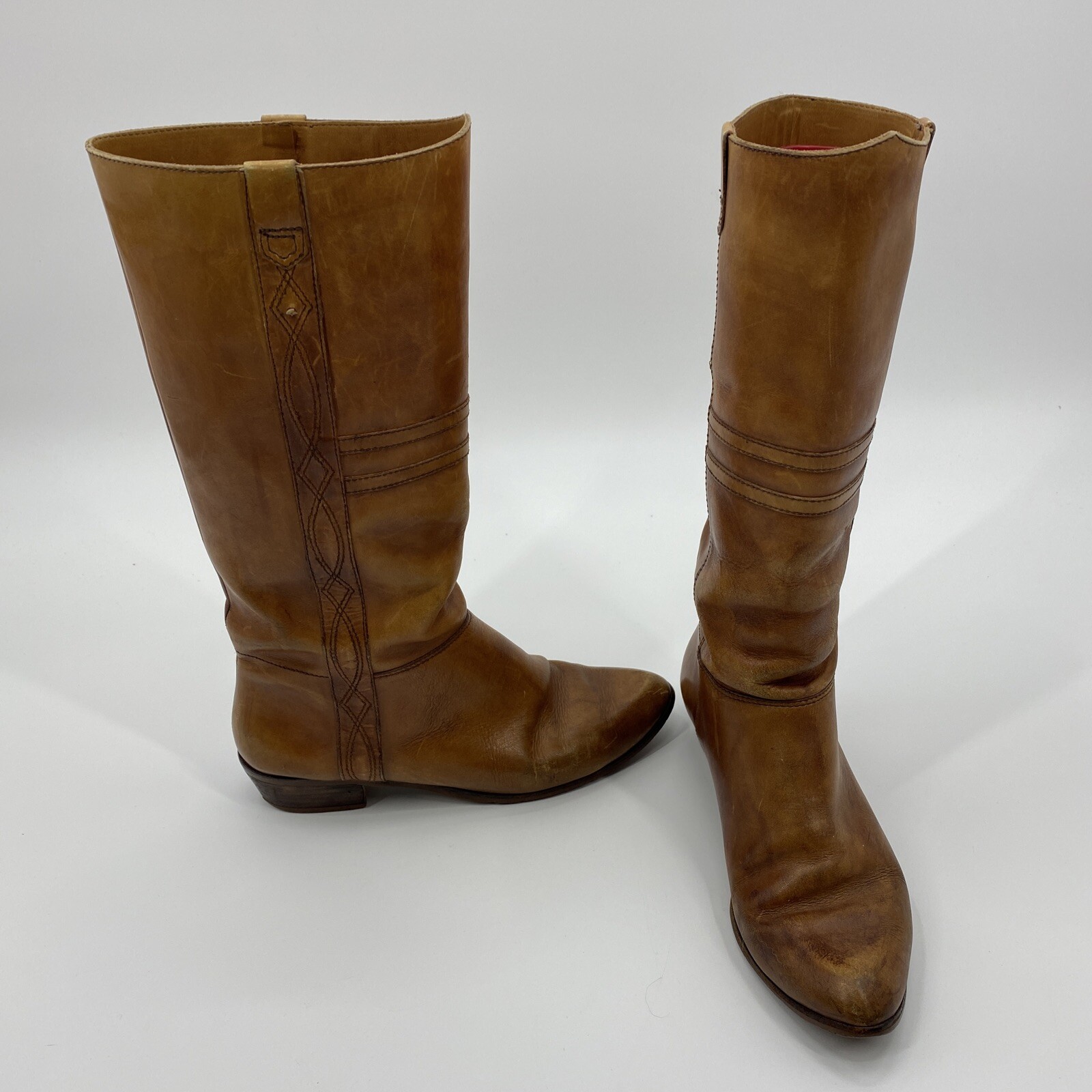 KINNEY SHOES Vintage 70's Tan brown leather rockabilly western boots Sz ...