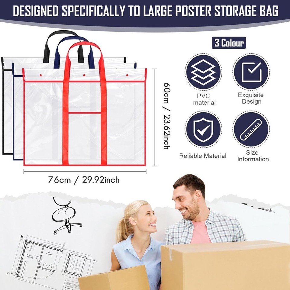 3 Pack Poster Storage Bag Bulletin Board Holder Art PVC Folder with ...