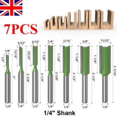 7Pcs 1/4" Shank Single Double Flute Straight Router Bit Tool Set For ...
