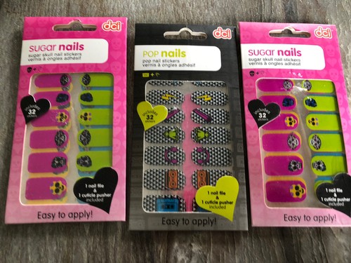 3 Pks Sugar Skulls & Pop Nail Art 32 Stickers Nail Decals File ...