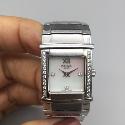Delma Diamond Watch Women Swiss Made Silver Tone Square 21mm New ...