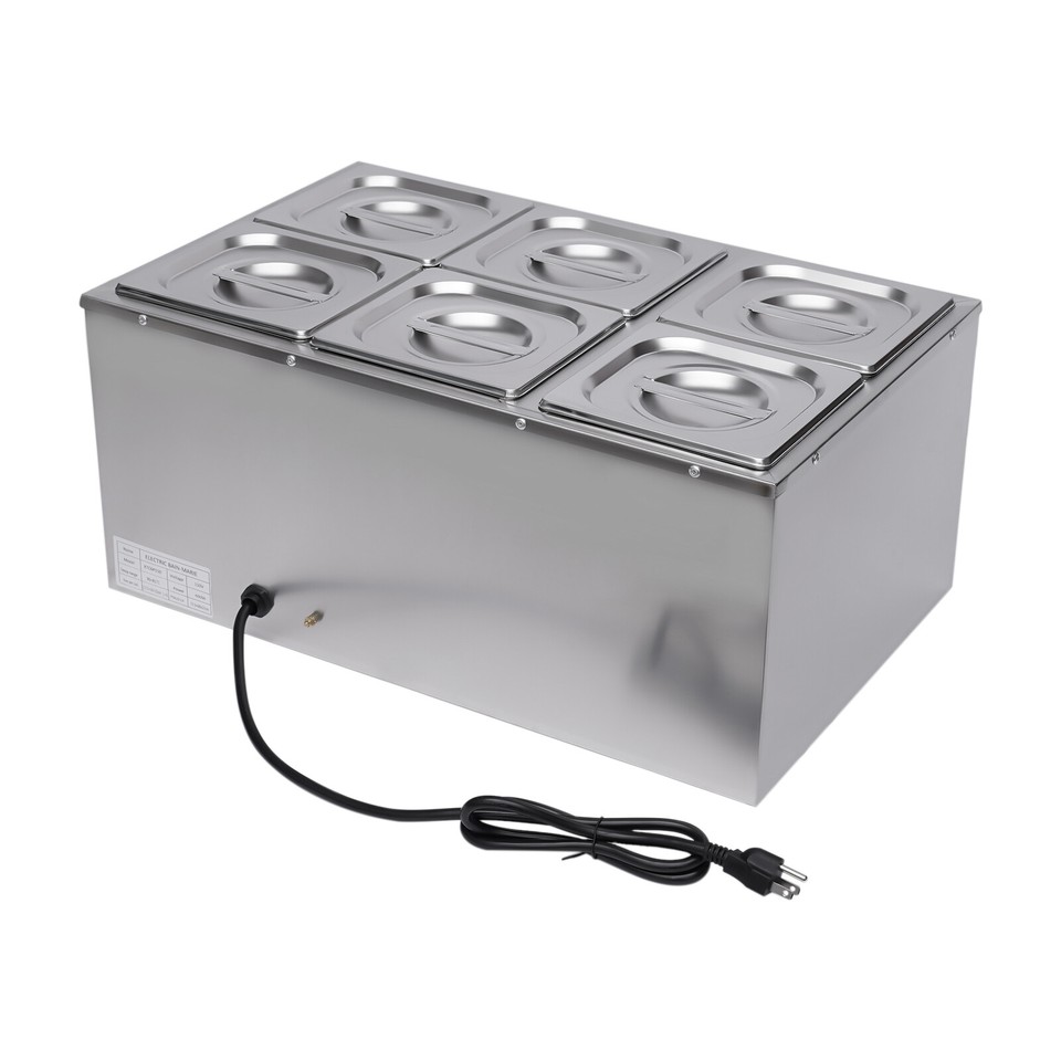 6 Pans Bain Marie Commercial Food Warmer 6*3L Countertop Table Steamer ...