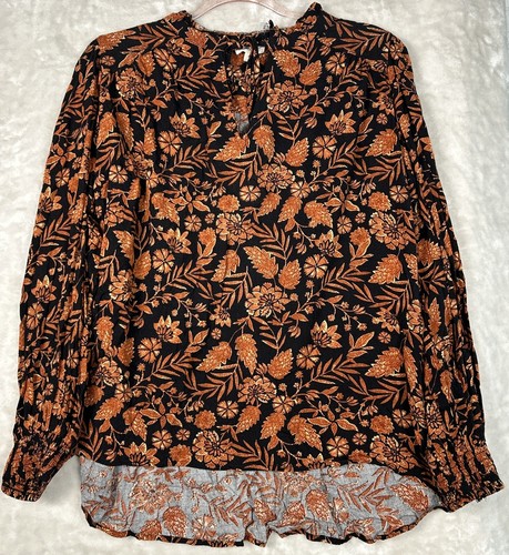 NWT Elan Blouse Small Fall Botanical Long Sleeve Black & Brown | eBay