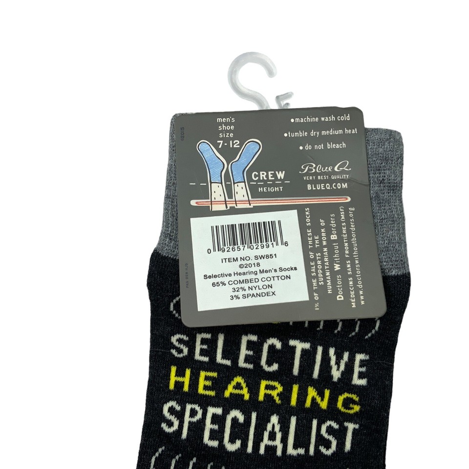 Selective Hearing Specialist Mens Crew Socks Blue Q Size 7-12 | eBay
