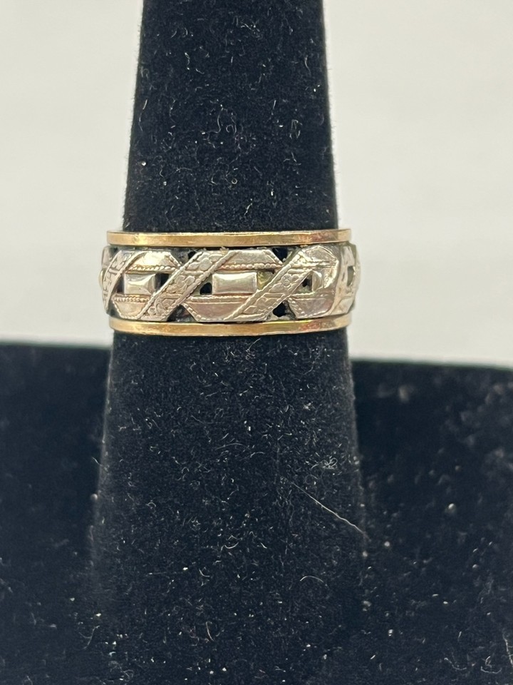 10k Gold & Sterling Silver Openwork Ring Size 7.5 Eternity Band Criss ...
