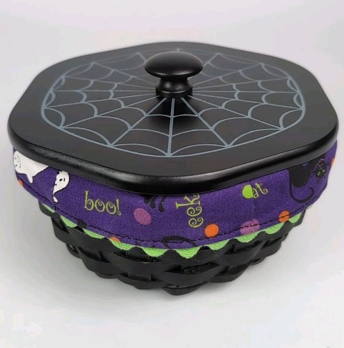 2009 Longaberger Spider Web Weaver 7" Basket w/ Lid, Liner + Protector ...