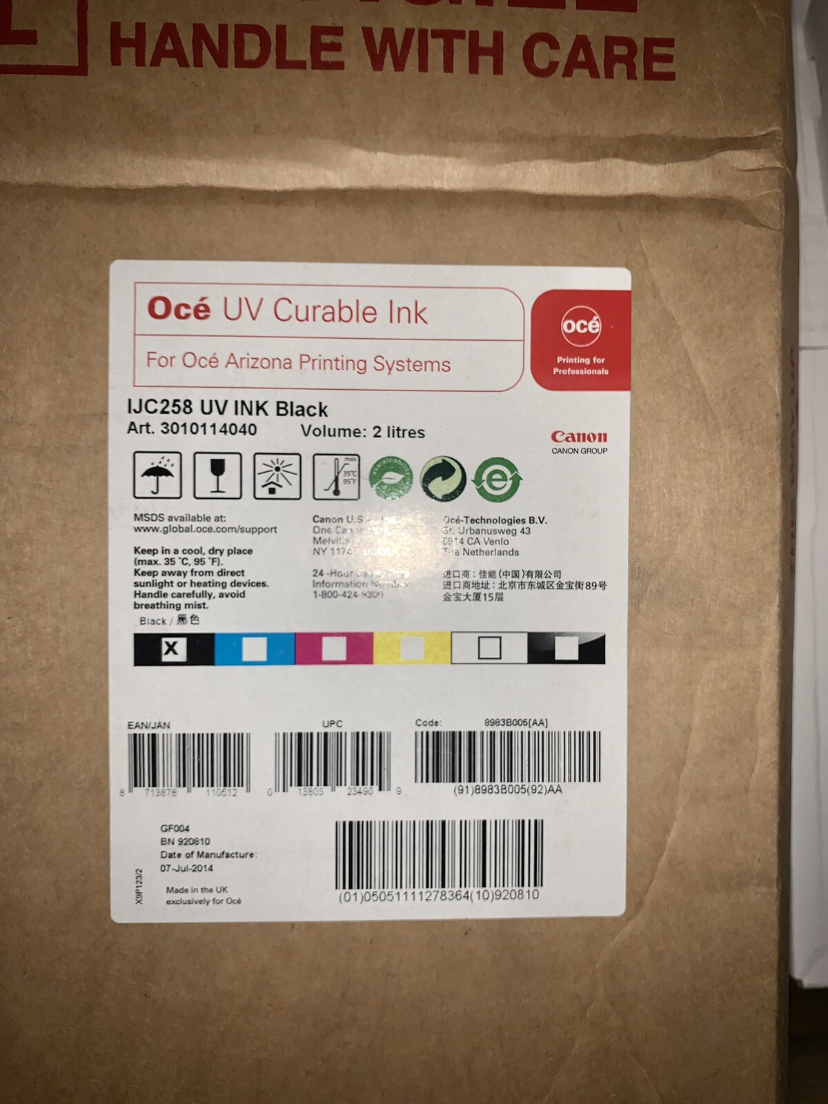 Original Ink OCE IJC-258 BK ARIZONA 250 350 360 550 GT AZ318GL Black 2L ...